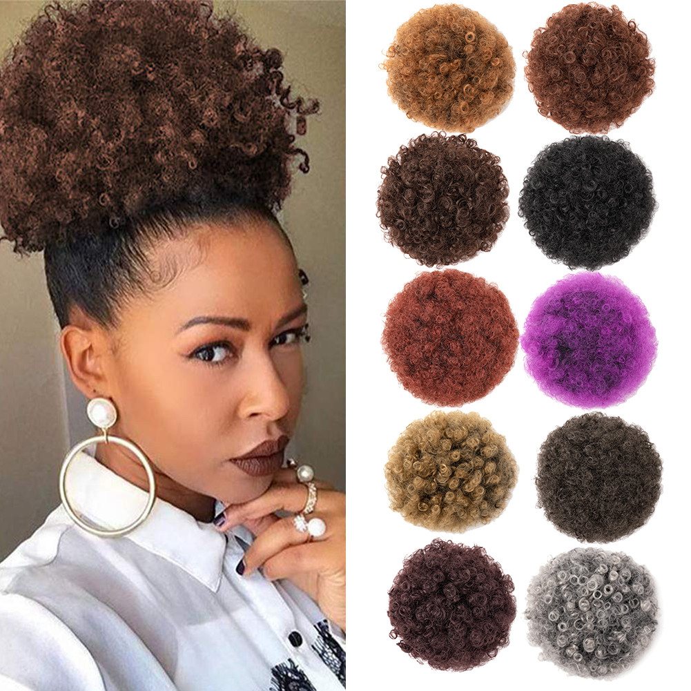Jual Afro Puff Drawstring Ponytail Extension for Black Women, Black ...