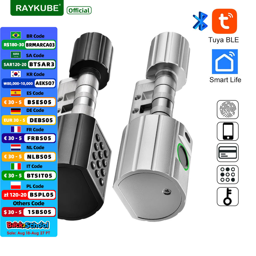 Jual RAYKUBE L12 Tuya BLE Fingerprint Cylinder Digital Door Lock With ...