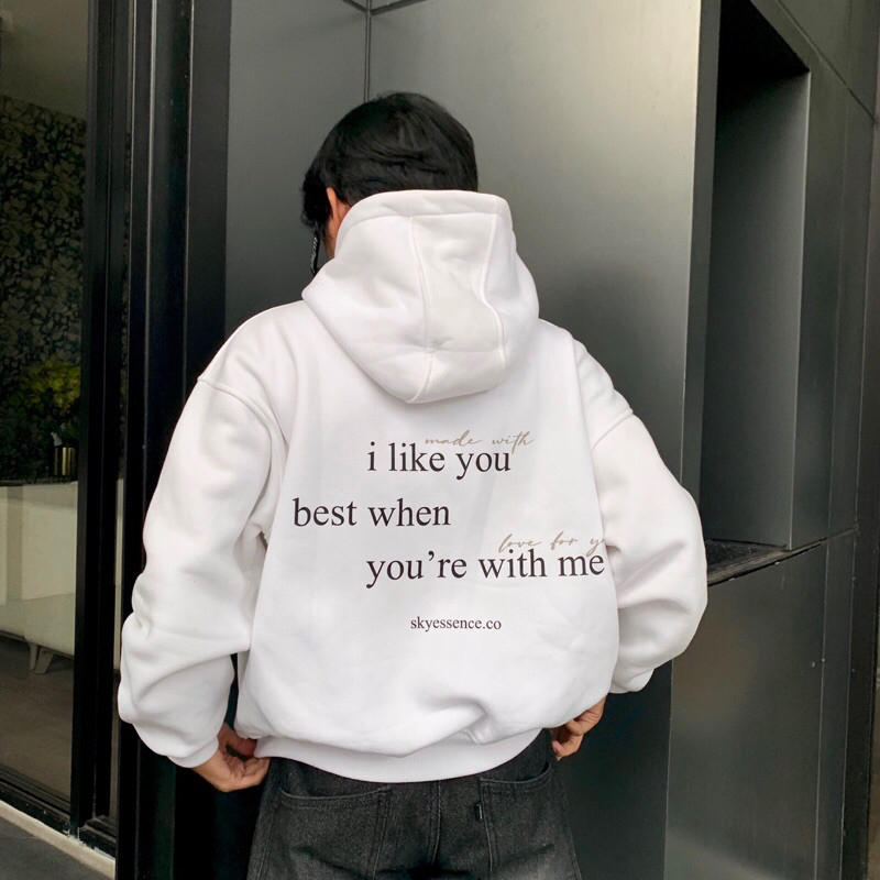 Jual (HF240SD) Hoodie White Romantic Together Motif I Like You Best ...