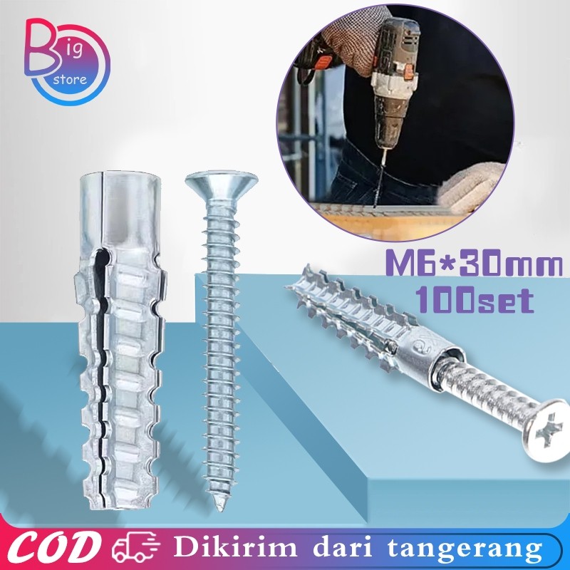Jual 100set M6x30 Angkur Baut Tembok Sekrup Wall Anchor Tembok Sekrup ...