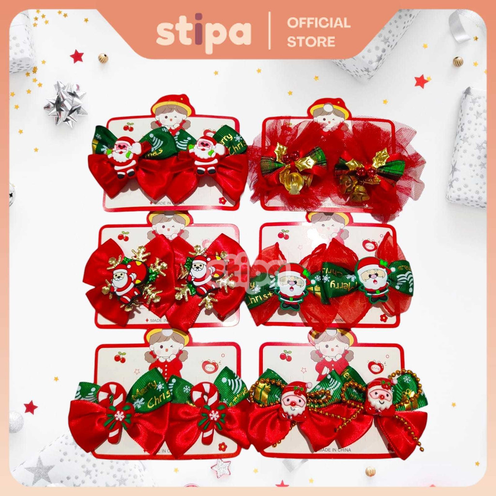 Jual STIPA Set Jepit Rambut Pita Motif Natal Warna Jepitan Pin Ribbon ...