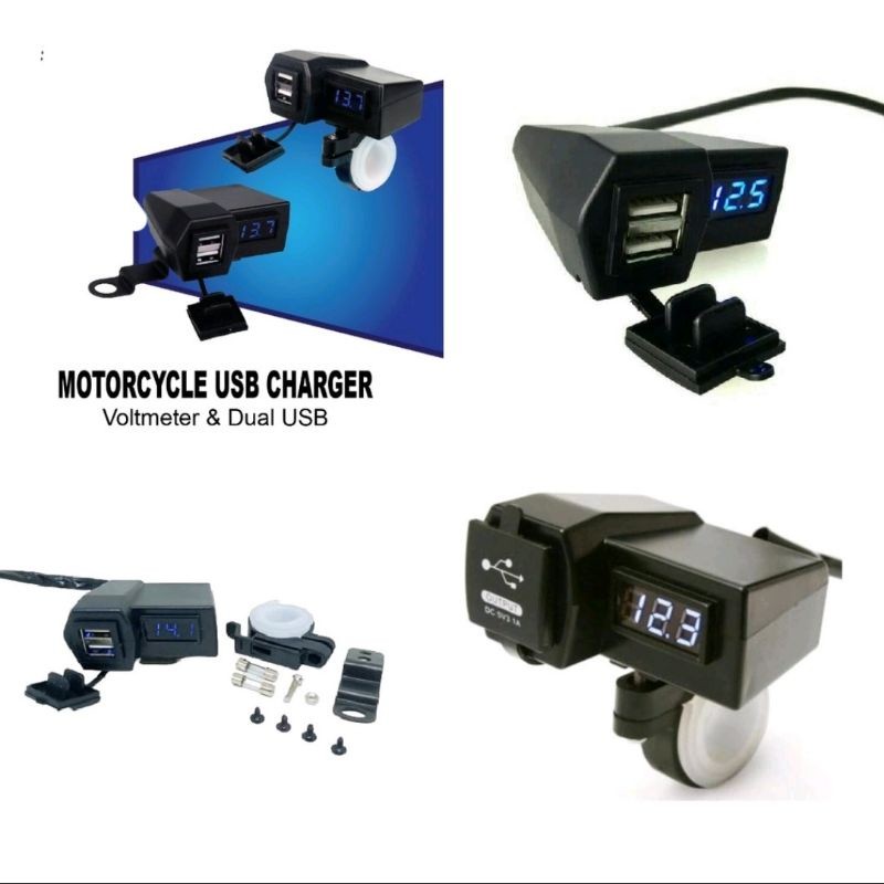 Jual VOLTMETER AKI PLUS USB CASAN CHARGER HP MOTOR DI STANG UNIVERSAL ...