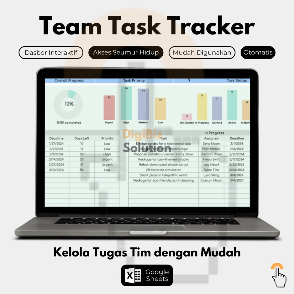 Jual [T003] Team Task Tracker - Template Spreadsheet Tracking Pekerjaan Tim Karyawan Project ...