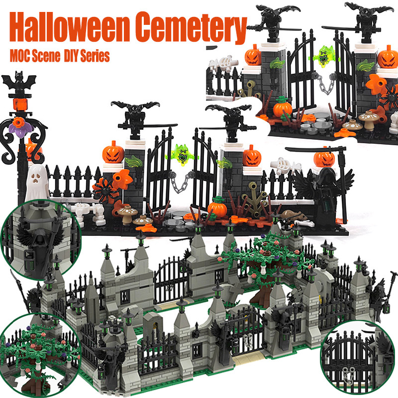 Jual MOC Y Model City Halloween Scene Builng Block Pumpkin Snake Horror ...
