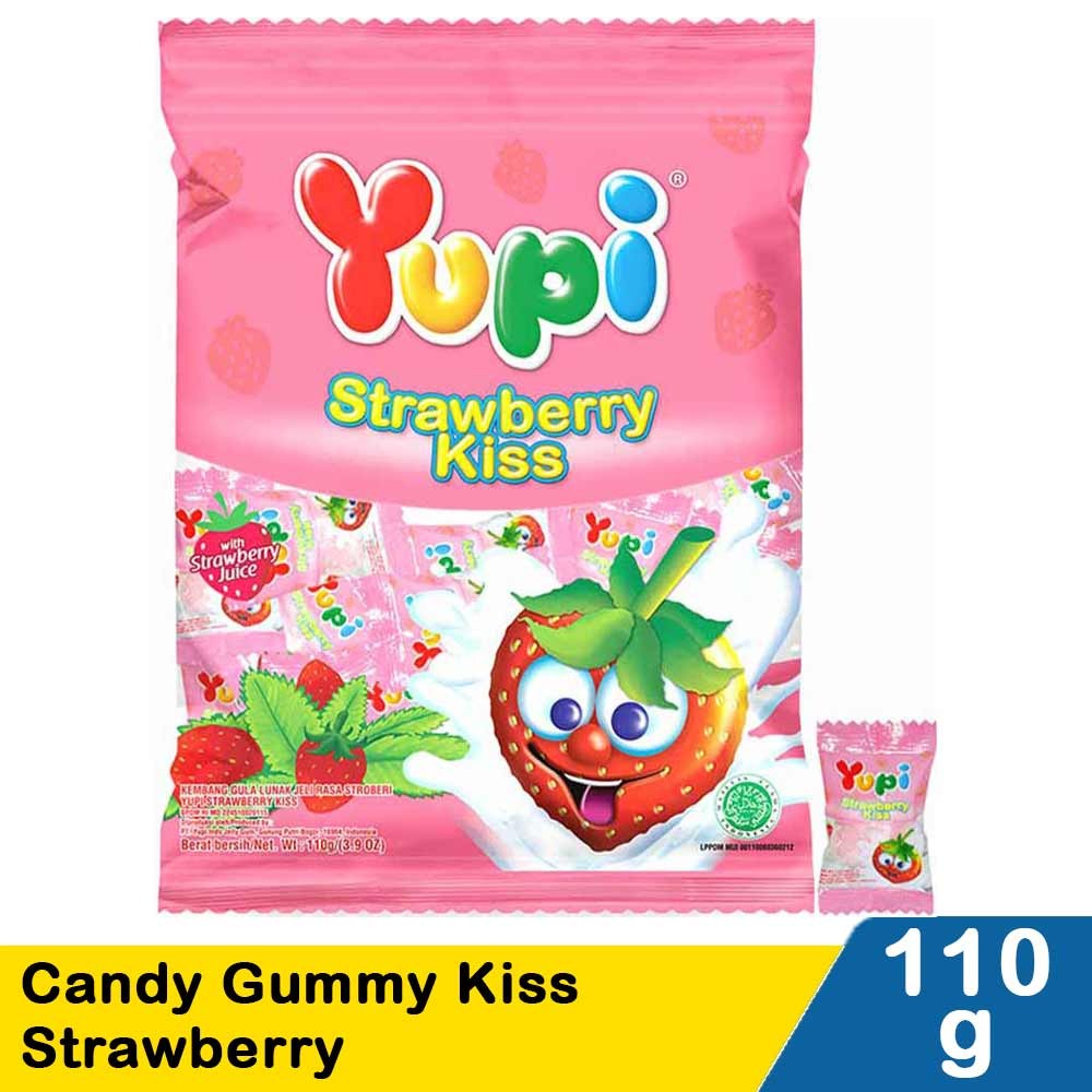 Jual YUPI CANDY GUMMY KISS STRAWBERRY 110g | Shopee Indonesia