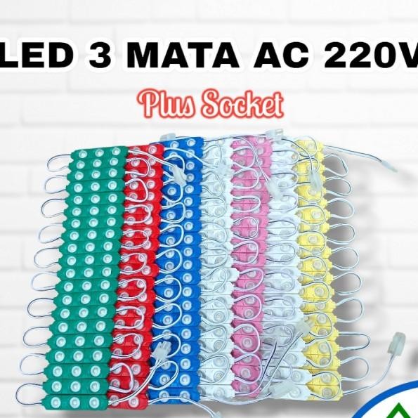 Jual Lampu LED 220V Modul Strip 3 Mata Besar 220 Volt Plus Socket 20 ...