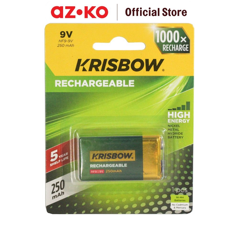 Jual AZKO Krisbow Baterai 9V Rechargeable 250 Mah - Hijau Batre Isi ...