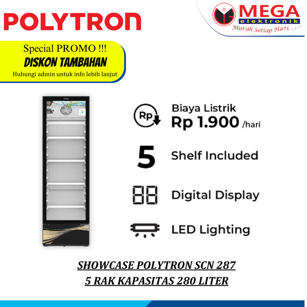 Jual SHOWCASE POLYTRON SCN 287 5 RAK KAPASITAS 280 LITER | Shopee Indonesia
