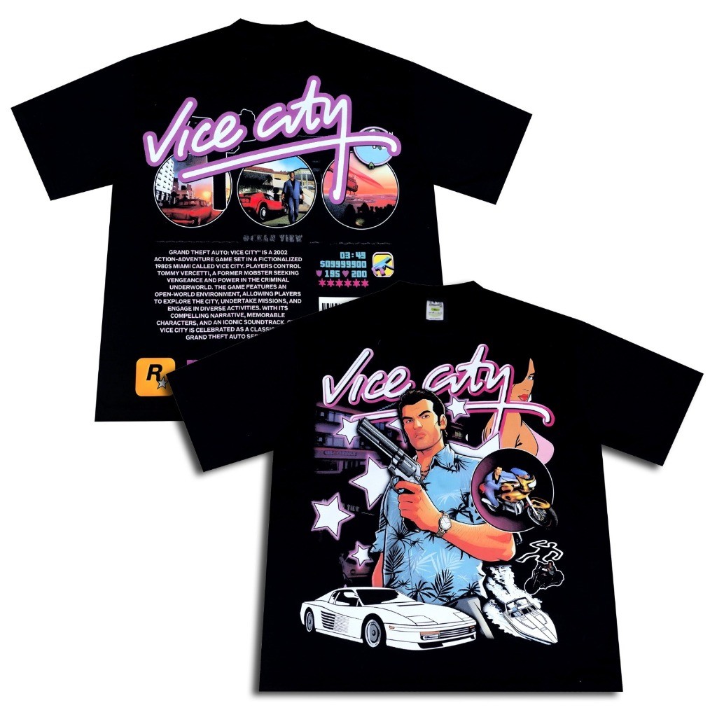 Jual VONSEEY GTA VICE CITY GAME KAOS OVERSIZE TSHIRT HITAM FULL TAG ...