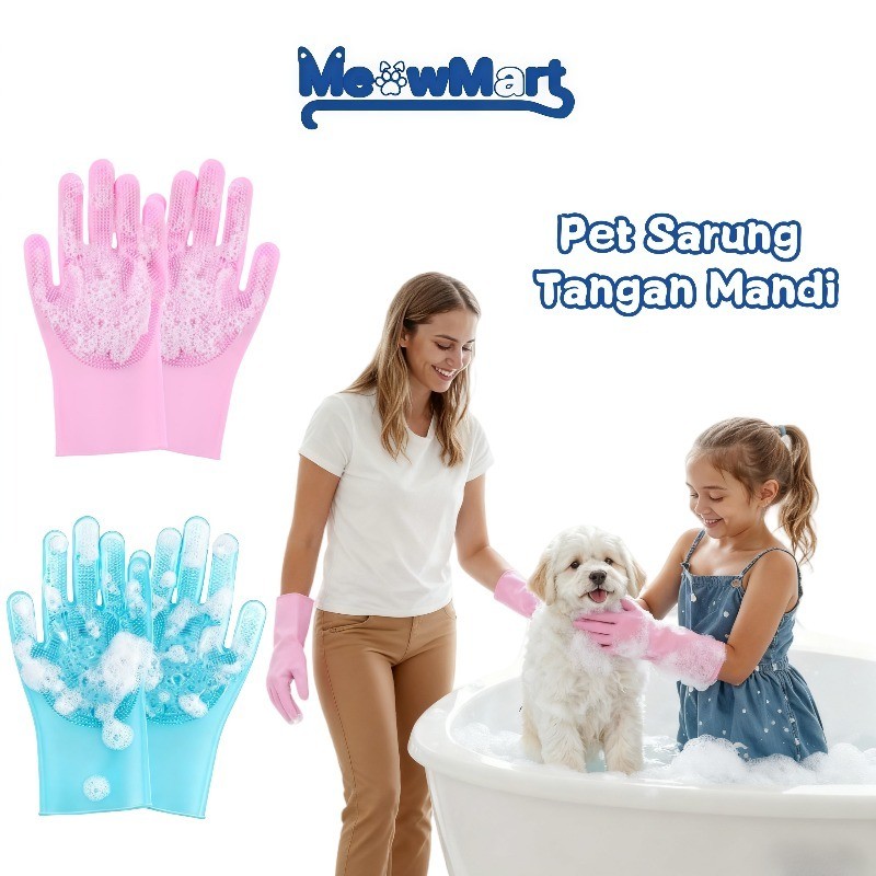 Jual MeowMart 1 Pair PET Sarung Tangan Mandi Hewan Silicone Gloves ...