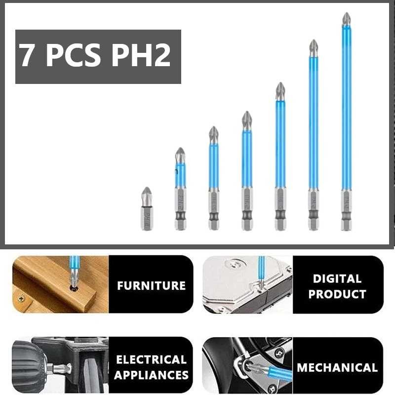 Jual MORNYRAY Set Mata Obeng Plus Philips Drill Bits Magnetic PH2 7 PCS ...