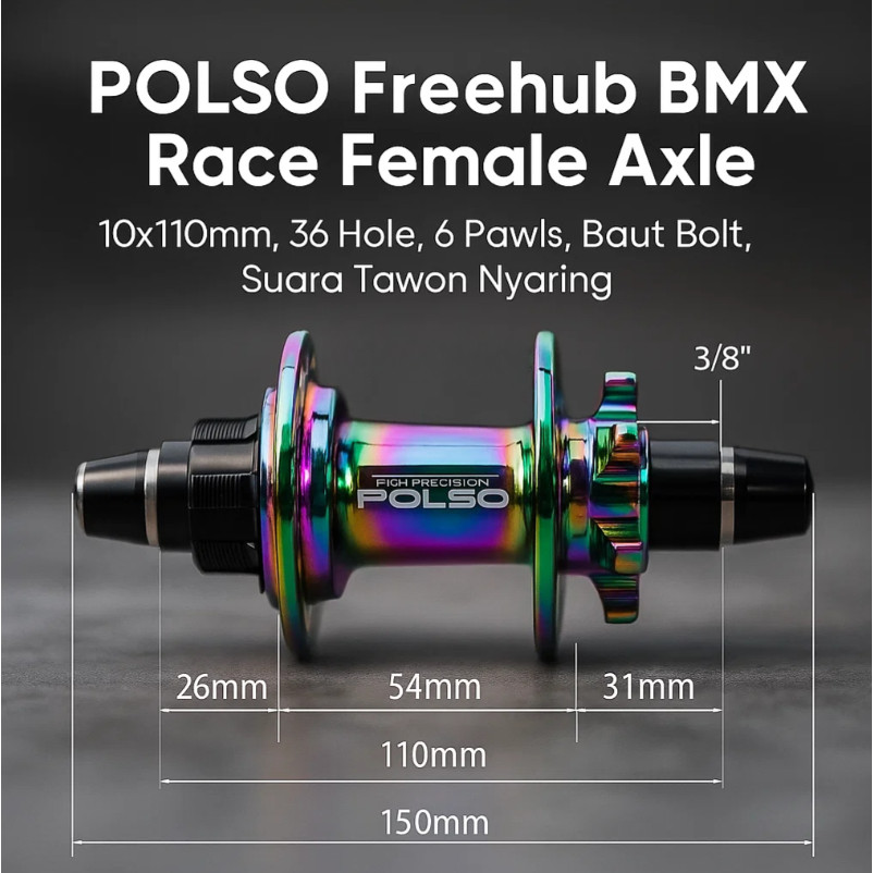 Jual POLSO Freehub BMX Race Premium Female Axle 10x110mm, 36 Hole, 6 ...