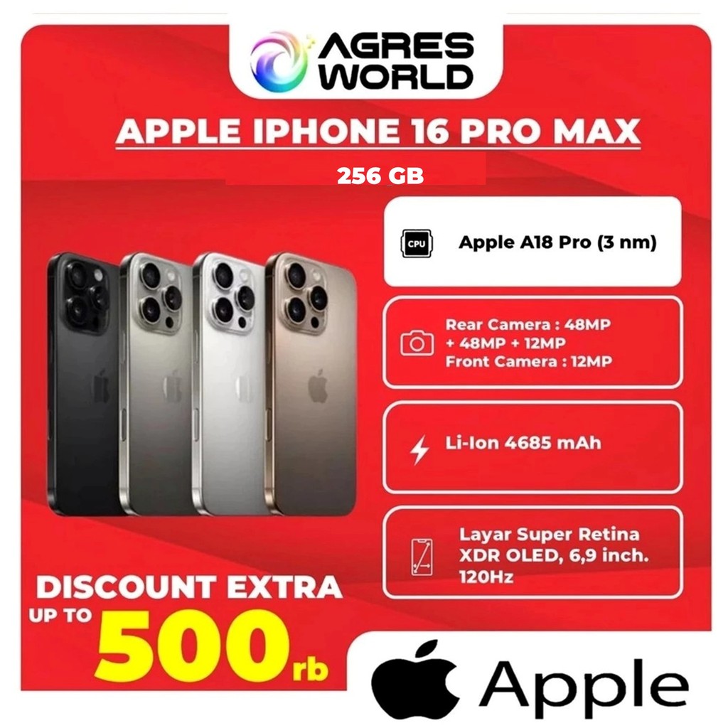 Jual IPHONE 16 Pro Max 256GB - Layar Super Retina XDR OLED, 6,9 inch ...