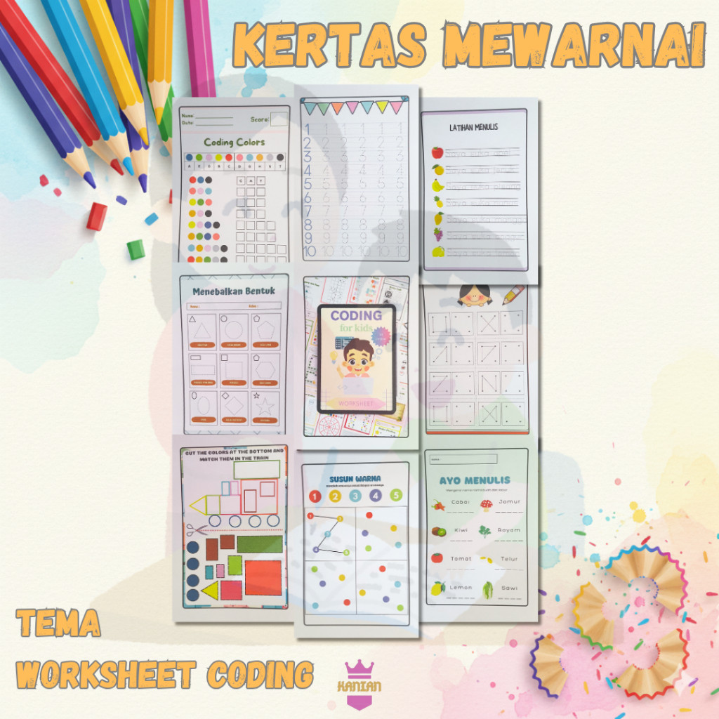 Jual 50 Lembar Kertas Mewarnai Anak Tema WORKSHEET CODING | Shopee ...