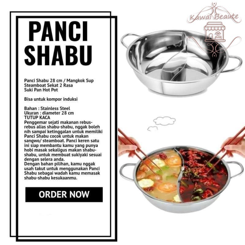 Jual Suki Pan Hot Pot - Panci Shabu Free Tutup Kaca Panci Shabu 2 Sekat ...