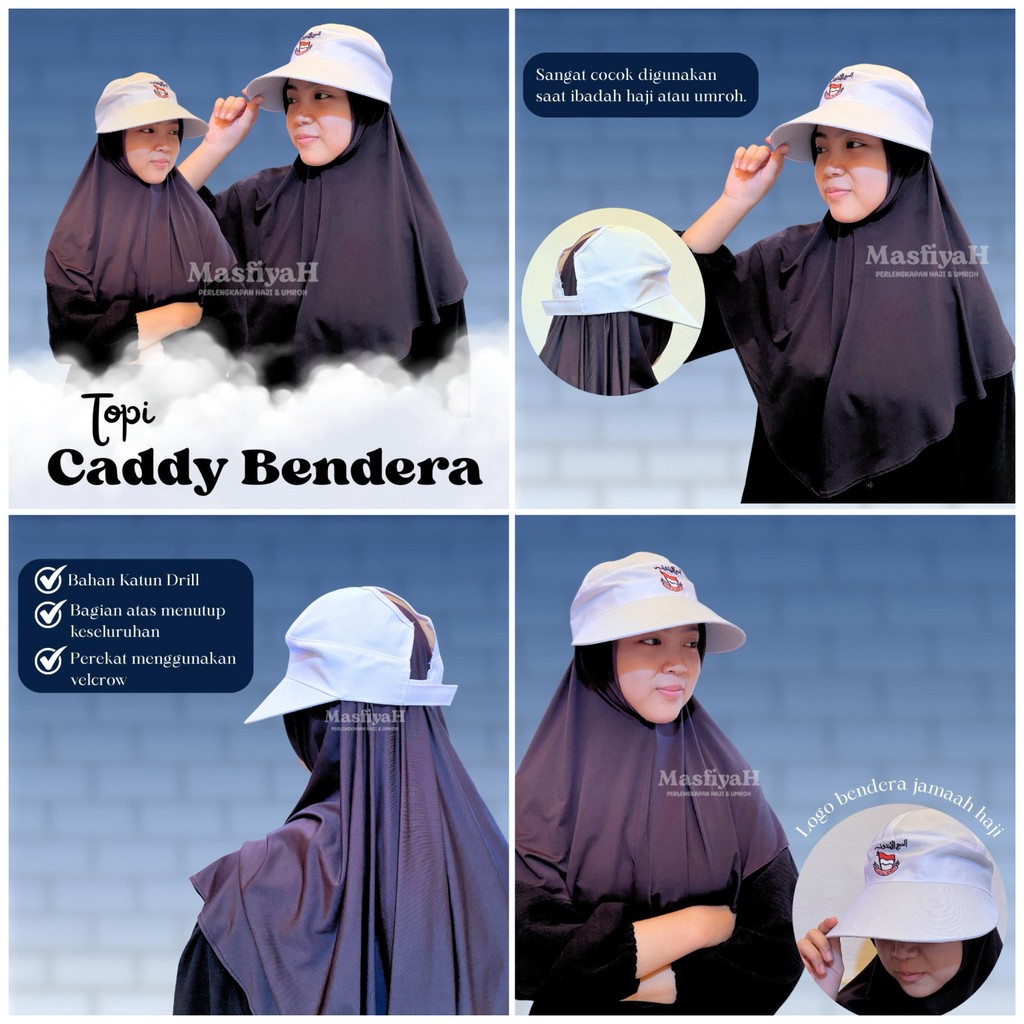 Jual TOPI CADDY BENDERA INDONESIA MERAH PUITH TOPI HAJI UMRAH UMROH ...
