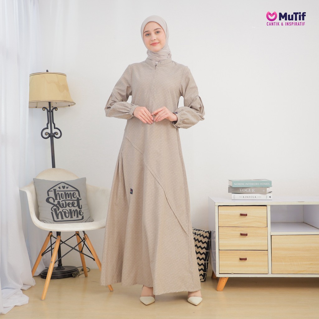 Jual MUTIF Chahna Biscotti Dress Polos Busui Friendly Lengan Kancing ...