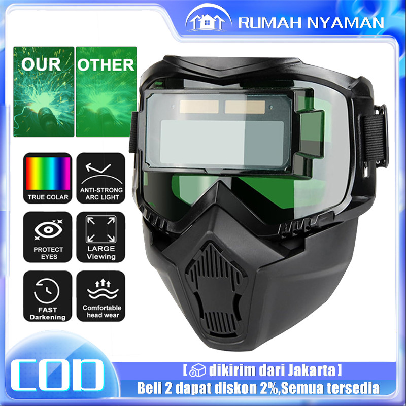 Jual Helm Las gelap Pelindung wajah bisa dilepas terang Dimming True ...