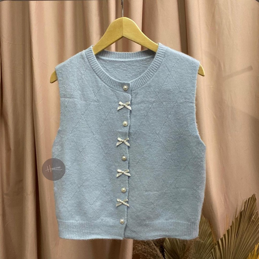 Jual Haseena Vest Knit Izma Rompi Kancing Mutiara Pita Simpel Round ...