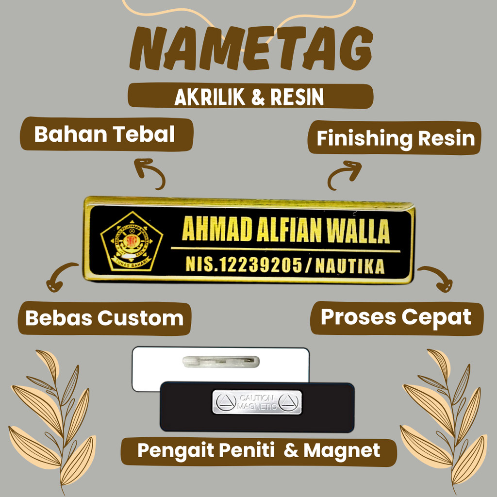 Jual Name Tag Nama Dada Nama Dokter Akrilik Magnet Peniti Gold Silver ...