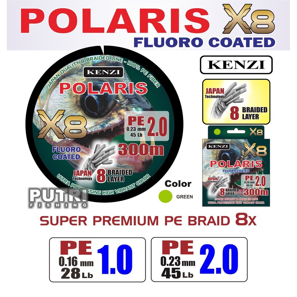 Jual PE KENZI POLARIS X8 300m - Senar Pancing Fluoro Coated Super ...