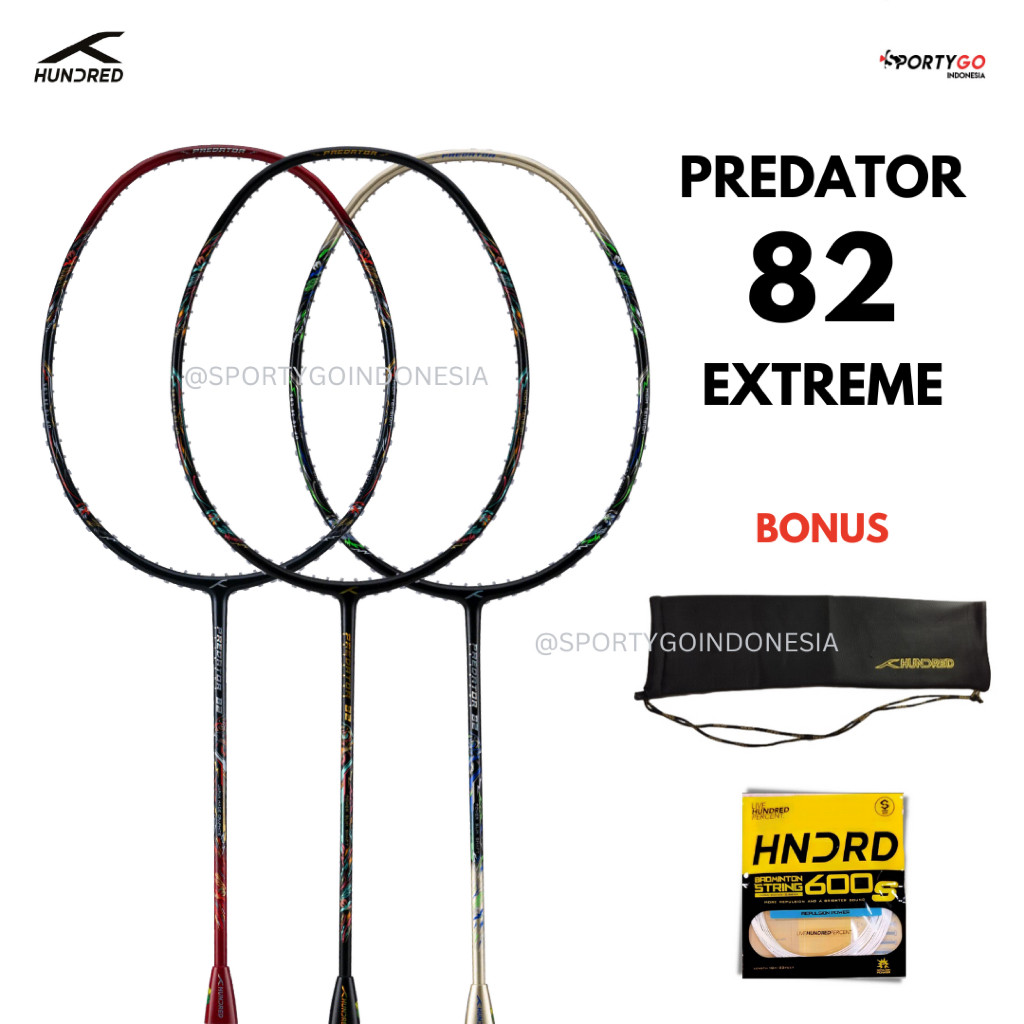 Jual Raket Badminton Hundred Predator 82 & 84 Extreme | Predator 82 84 ...