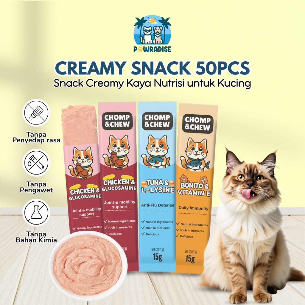 Jual CHOMP & CHEW PAKET Snack Creamy Kucing Isi 50 Bernutrisi Duo ...