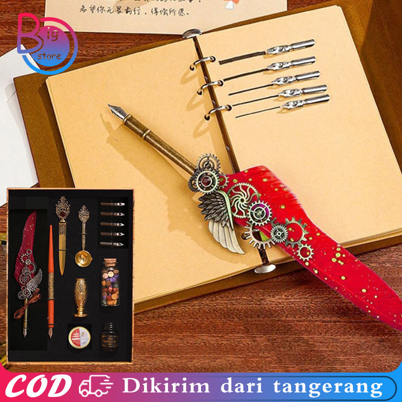 Jual Pena Bulu Kaligrafi Retro Harry Potter Set Lengkap Feather Dip Pen ...