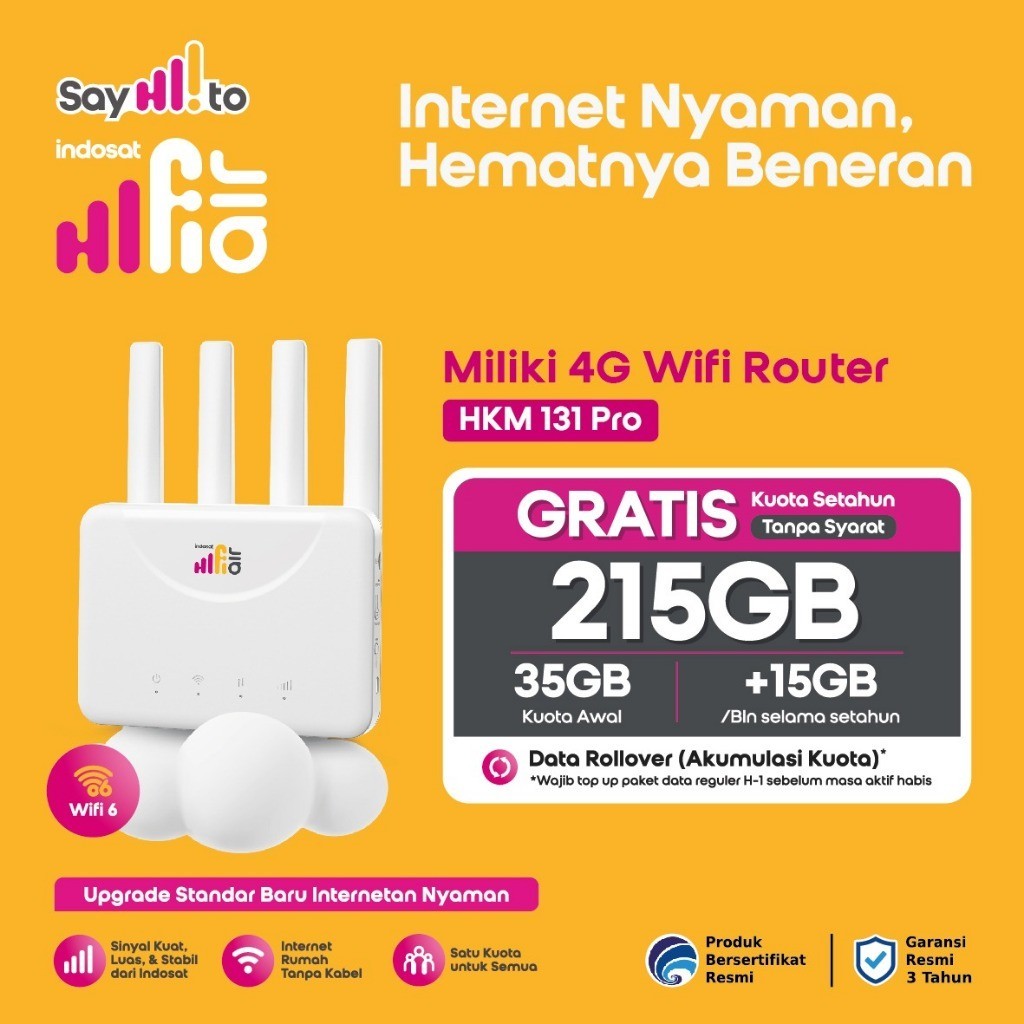 Jual Modem Wifi Indosat Hifi Air HKM131 PRO Gratis Kuota 215GB Setahun ...