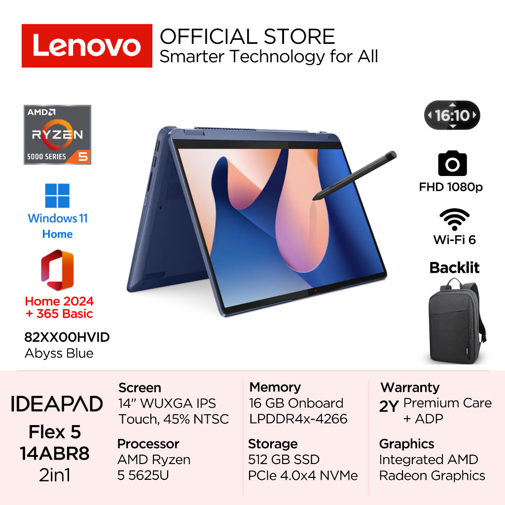 Jual Lenovo 2in1 IdeaPad Flex 5 14ABR8 AMD Ryzen 5 5625U Win11 16GB ...