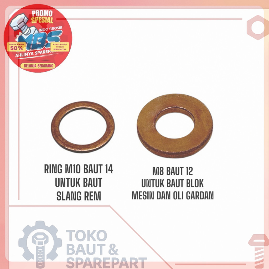 Jual BB RING TEMBAGA M10 dan m8 BAUT 14 SELANG REM DAN M8 BAUT 12 RING ...