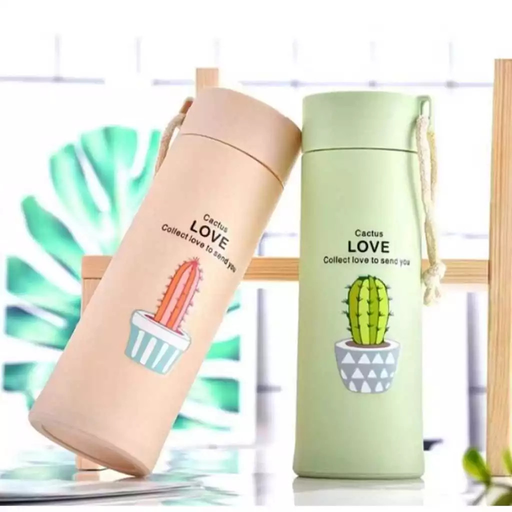 Jual BQ Botol Kaca Kaktus Motif Cantik Cactus 400 ML BPA Free Anti ...