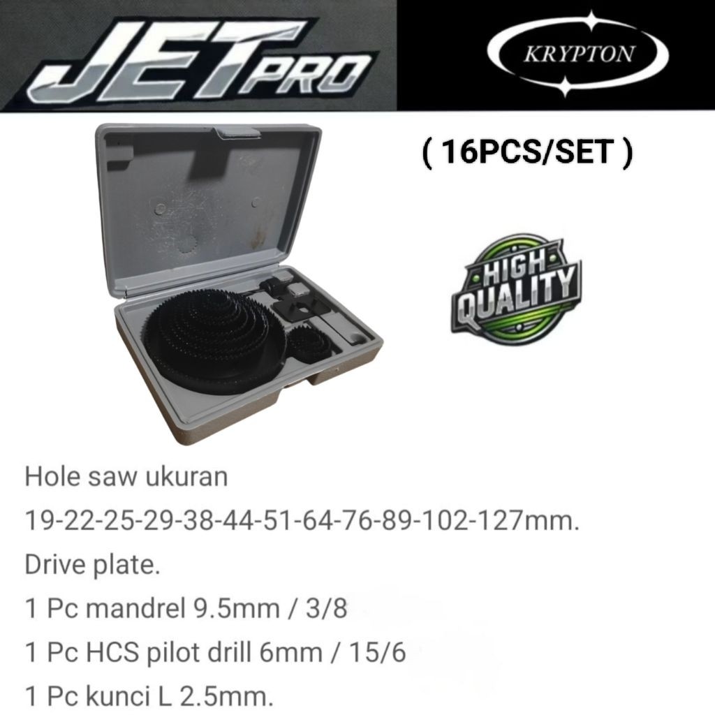 Jual JETPRO hole saw 16pcs /set ( mata bor kayu / bambu / pvc / paralon ...