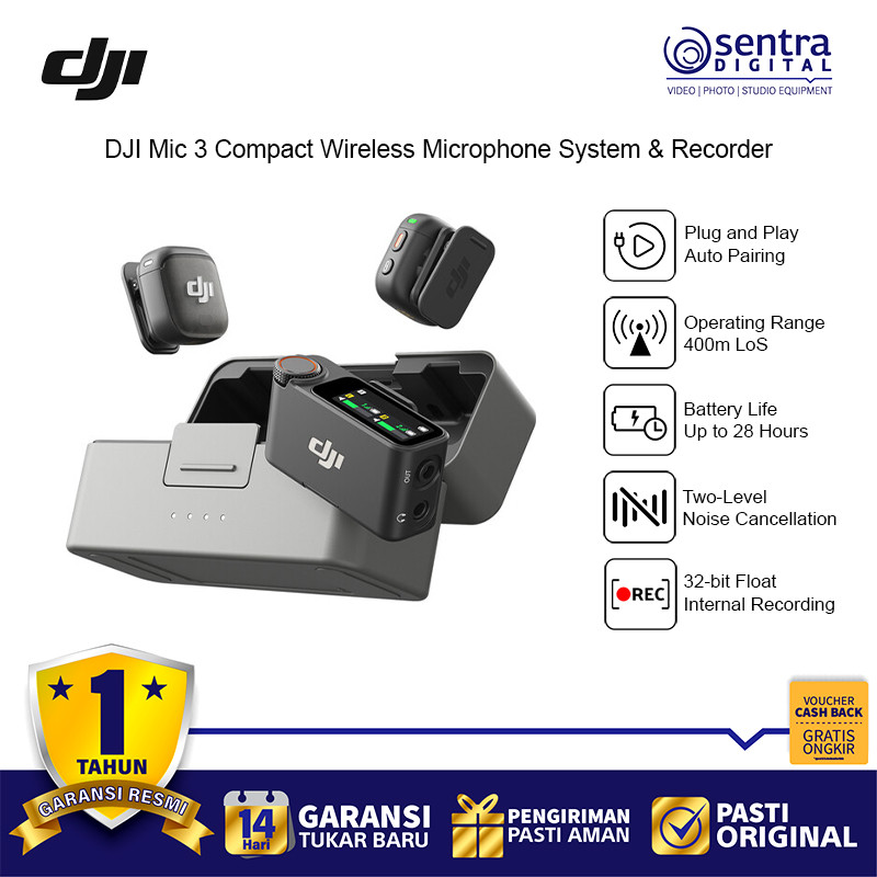 Jual DJI Mic 3 2-Person Compact Wireless Microphone Clip on System with ...