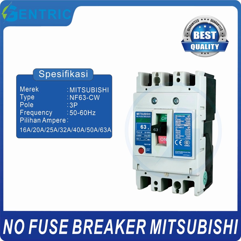 Jual NFB (NO FUSE BREAKER ) MCCB 3P MITSUBISHI NF63-CW 16A/20A/25A/32A ...
