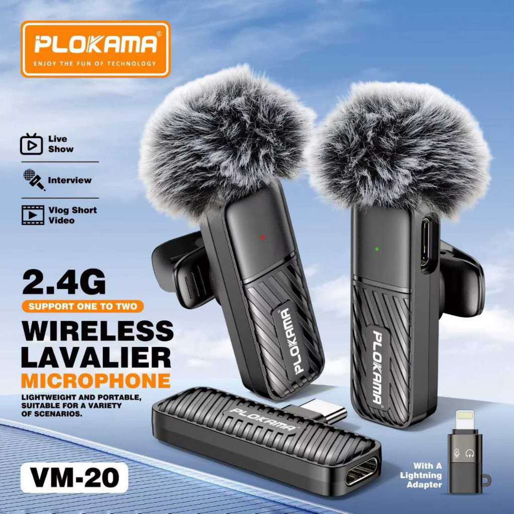 Jual PLOKAMA VM20 Mic Wireless Clip on Microphone Mikrofon Lavalier HP ...