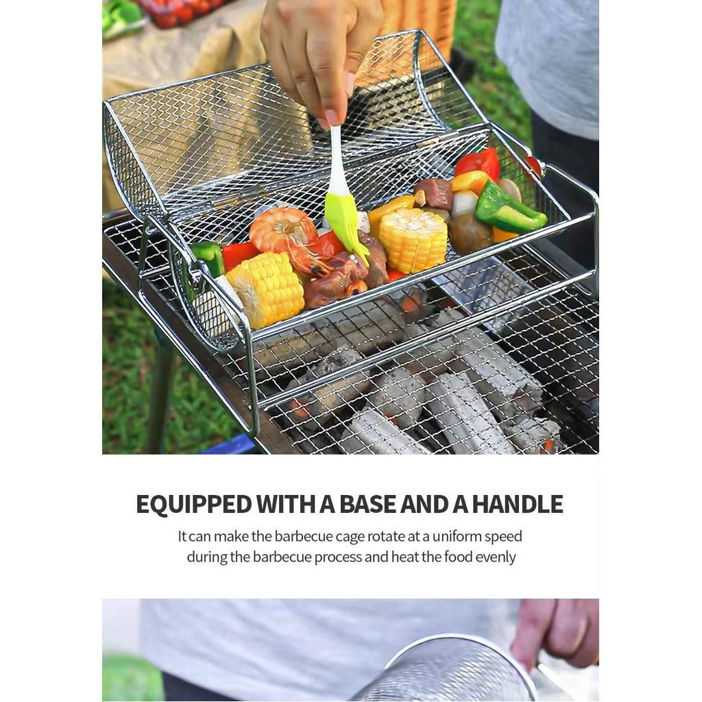 Jual Stainless Steel Rolling BBQ Grill 1PC Mesh Basket Grill Rotisserie ...