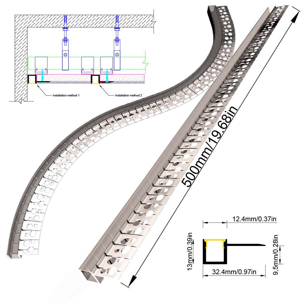 Jual Aluminum LED Strip Profile Curved Design Embedded Plasterboard ...