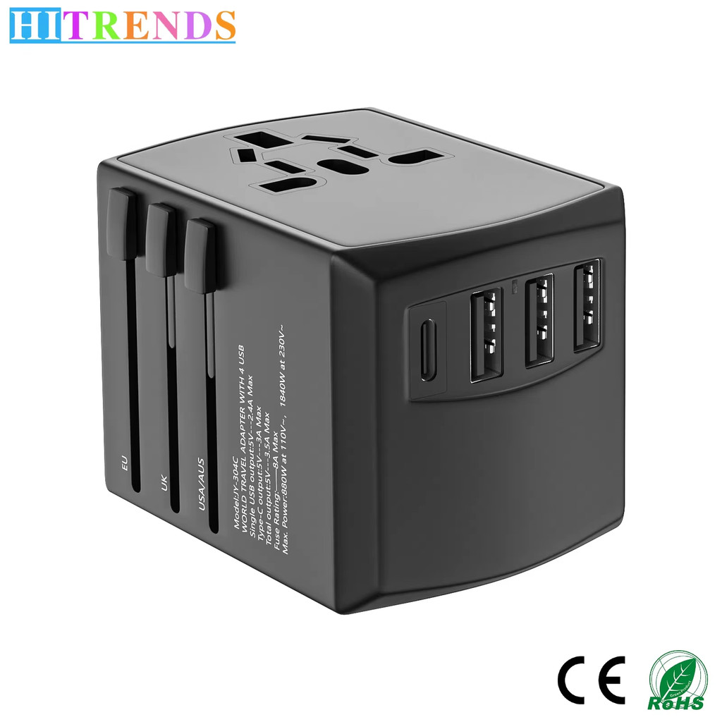 Jual Global Universal Plug Travel Adapter socket 3USB and 1Type-C fast ...