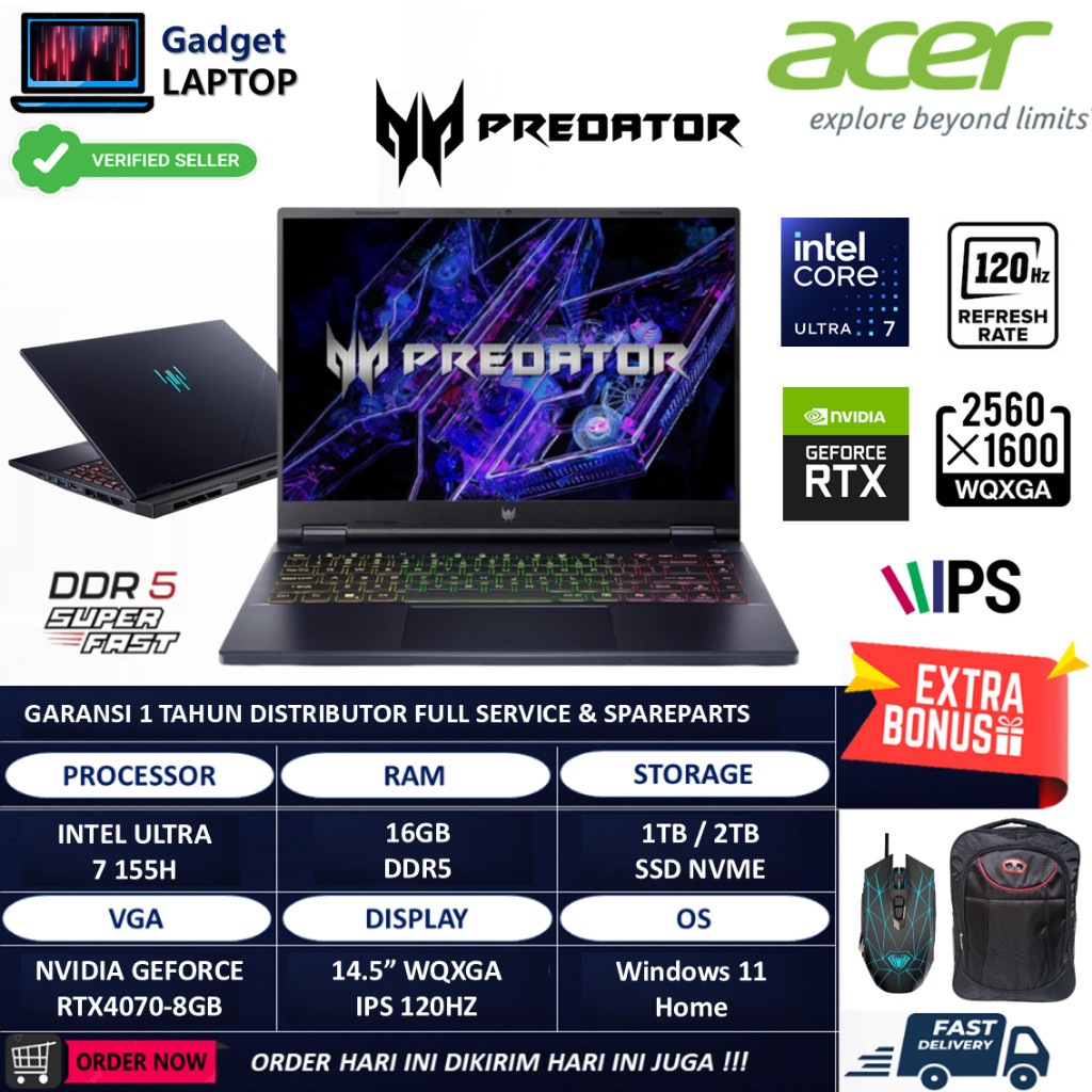 Jual Acer Predator Helios Neo Intel Ultra 7 RTX4070 16GB DDR5 2TB SSD ...