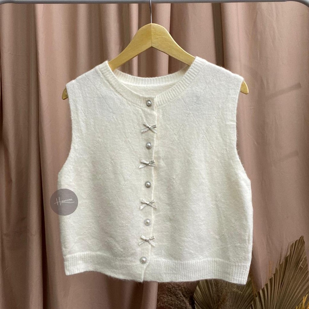 Jual Haseena Vest Knit Izma Rompi Kancing Mutiara Pita Simpel Round ...