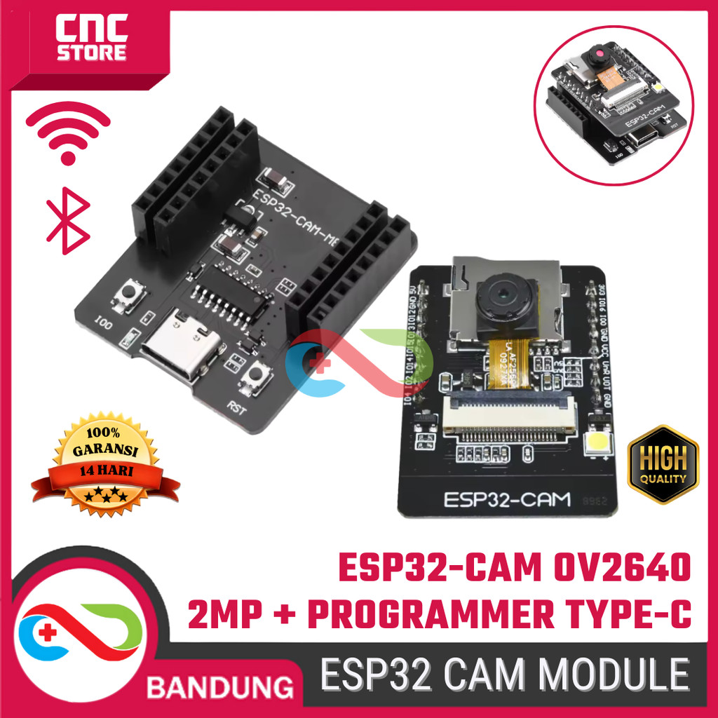 Jual ESP32-CAM OV2640 2MP – Modul ESP32S WiFi Bluetooth BLE 4.0 32bit + Programmer USB Type-C ...