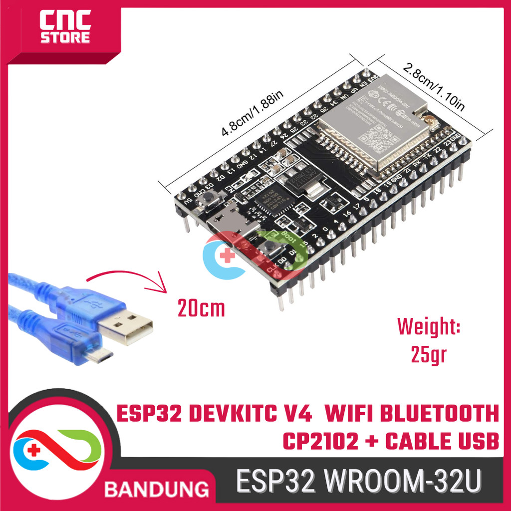 Jual ESP32 DEVKITC V4 WROOM-32U WiFi Bluetooth Board with USB Cable – IoT Development Module ...