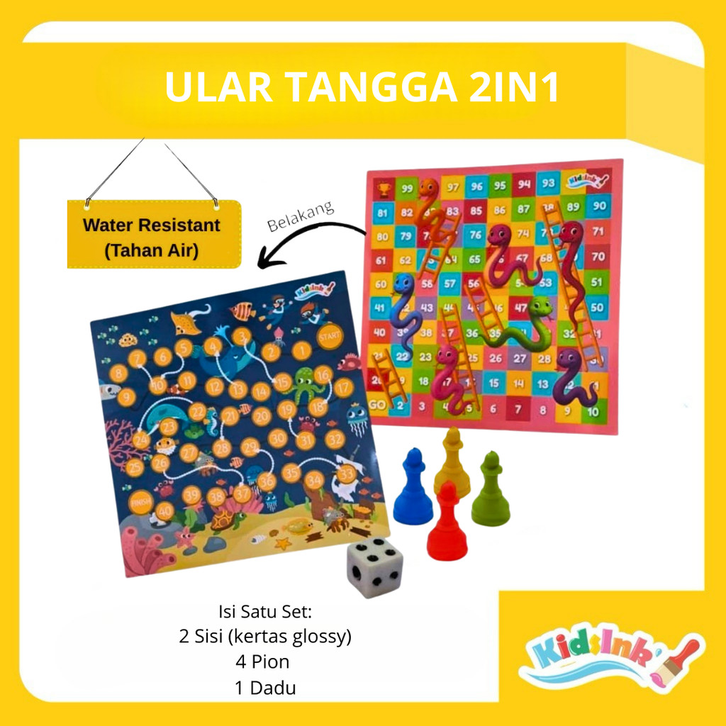Jual KIDSINK Mainan Ular Tangga 2in1 Tahan Air | Papan Permainan Kertas ...