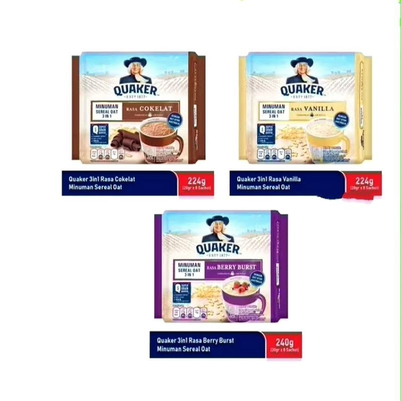 Jual Quaker 3 in 1 minuman cereal oat coklat / berry burst / vanila 224 ...
