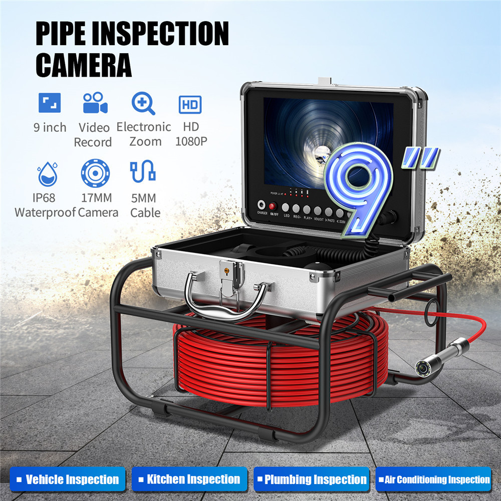 Jual Recording Pipe Inspection Camera 9" Monitor Borescope IP68 17MM ...