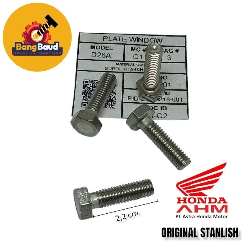 Jual BOLT HEX part no 92101-06022-4j BAUT 10 M6×22 STENLISH ORIGINAL ...