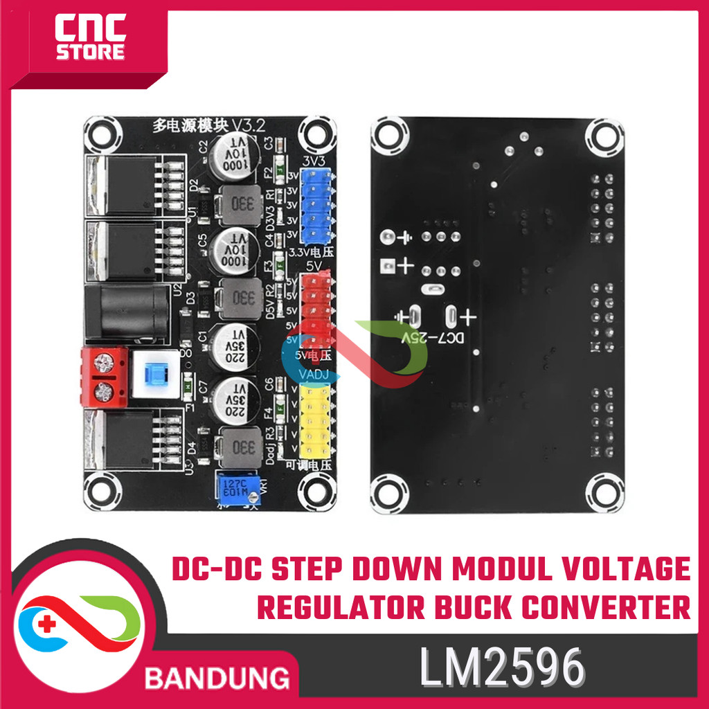 Jual DC-DC Step Down LM2596 Adjustable 7-25V ke 3.3V/5V | Modul Voltage ...