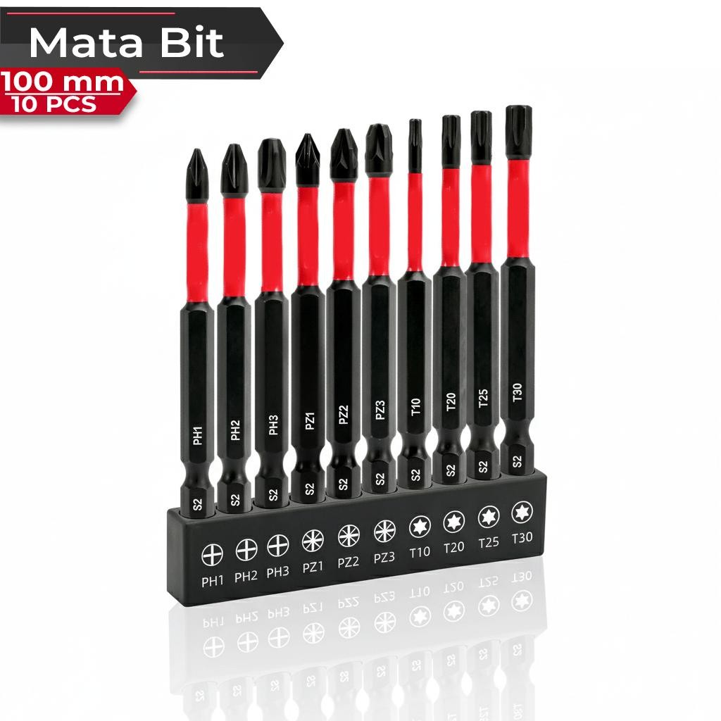 Jual Allefix Mata Bit Obeng 100MM 10Pcs Set Perkakas Baja S2 ...