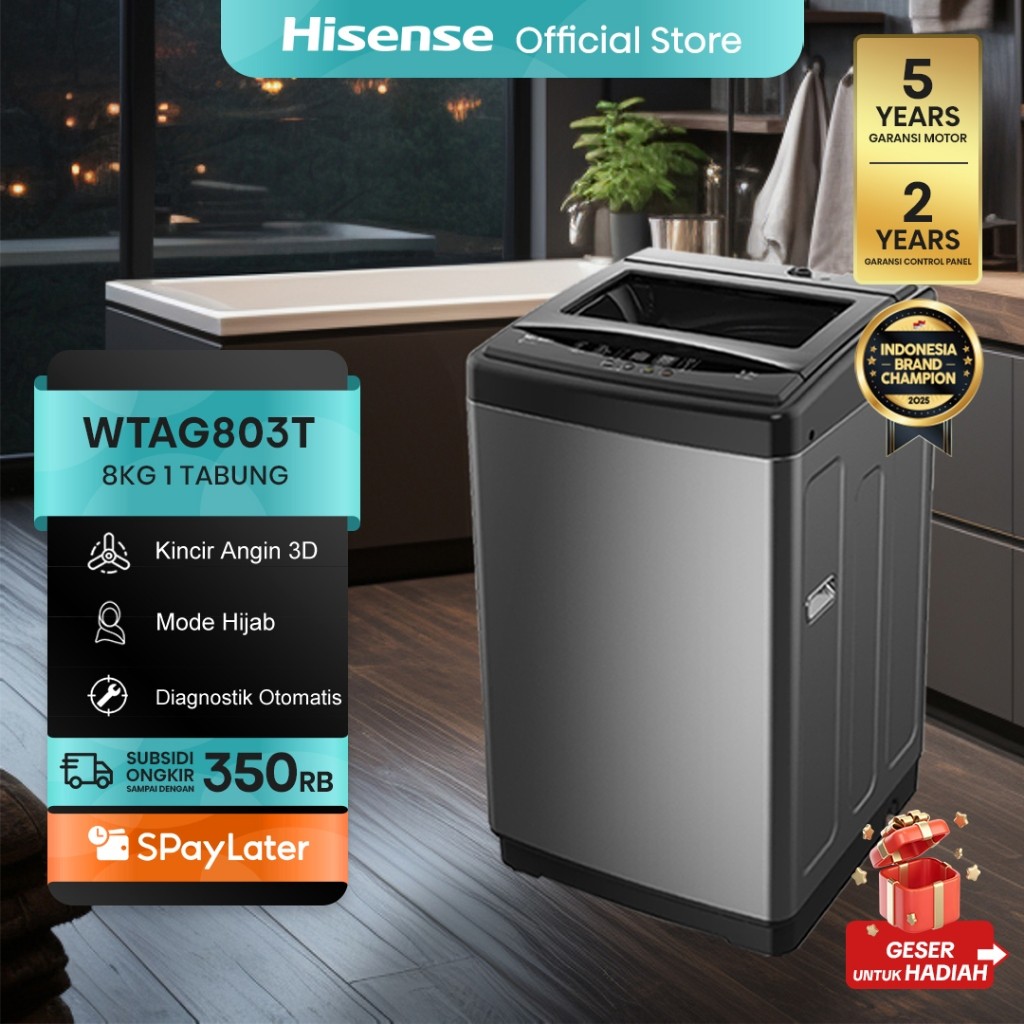 Jual Hisense Mesin Cuci WTAG803T Top Loading Kapasitas 8KG 1 Tabung Bukaan Atas 3D Impeller ...